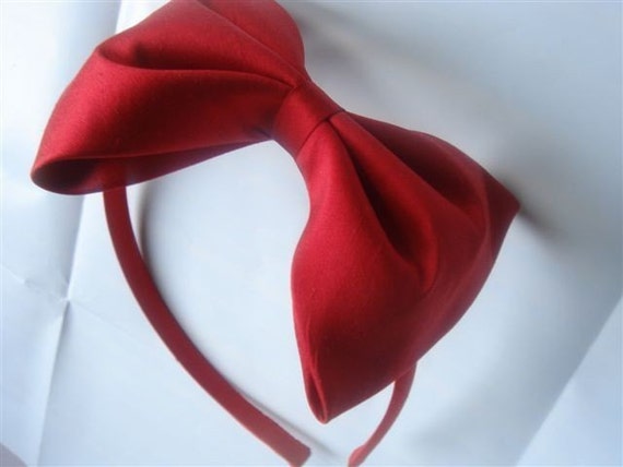 Agnes red dupioni silk narrow alice band with large bow