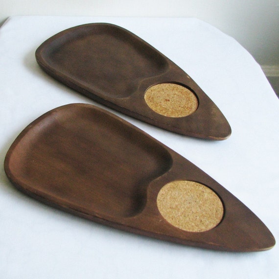 Danish modern-style Sere wood snack tray set