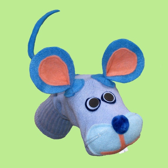Handmade Blue Mouse Sock Puppet by SockHollow on Etsy