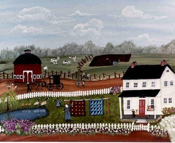 Amish Life FOLK ART PRINT by Americana Artist Barbara