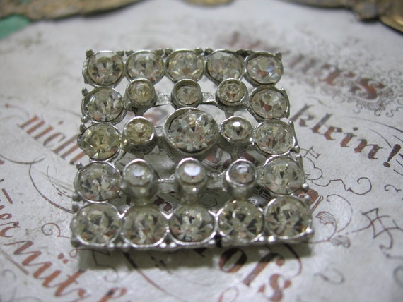 Large SQUARE Vintage BLING Rhinestone Button for jewelry