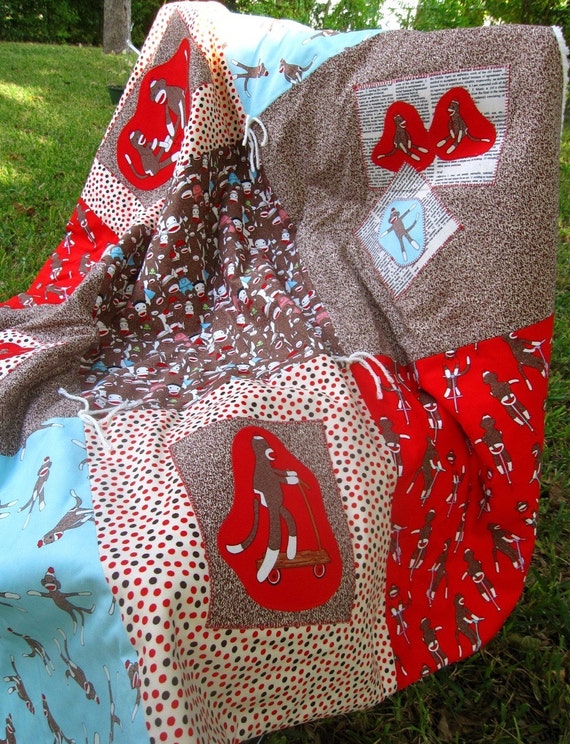 Items similar to Patchwork Sock Monkey Baby Blankie SALE on Etsy