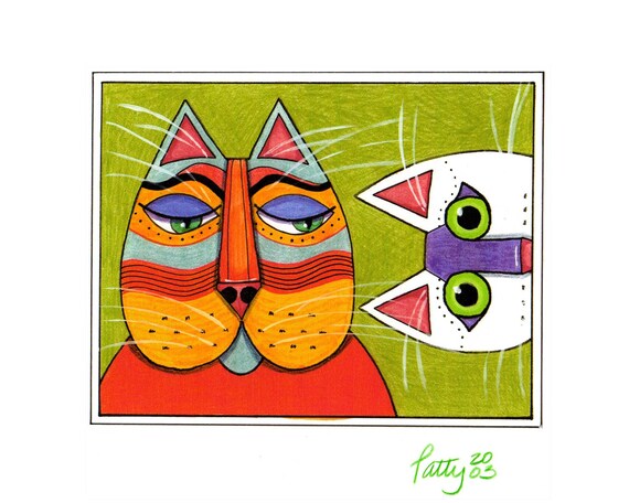 Cat Print Two Cats Original Design Illustration