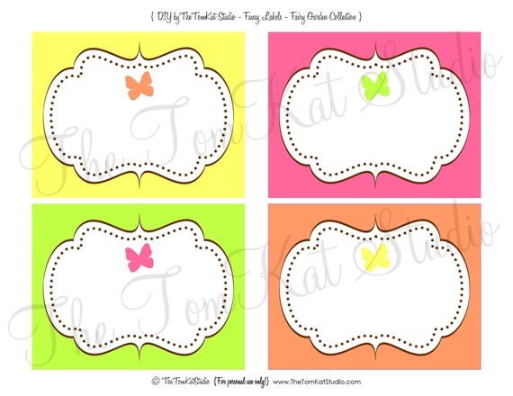 PRINTABLE FANCY LABELS Fairy Garden Birthday Party