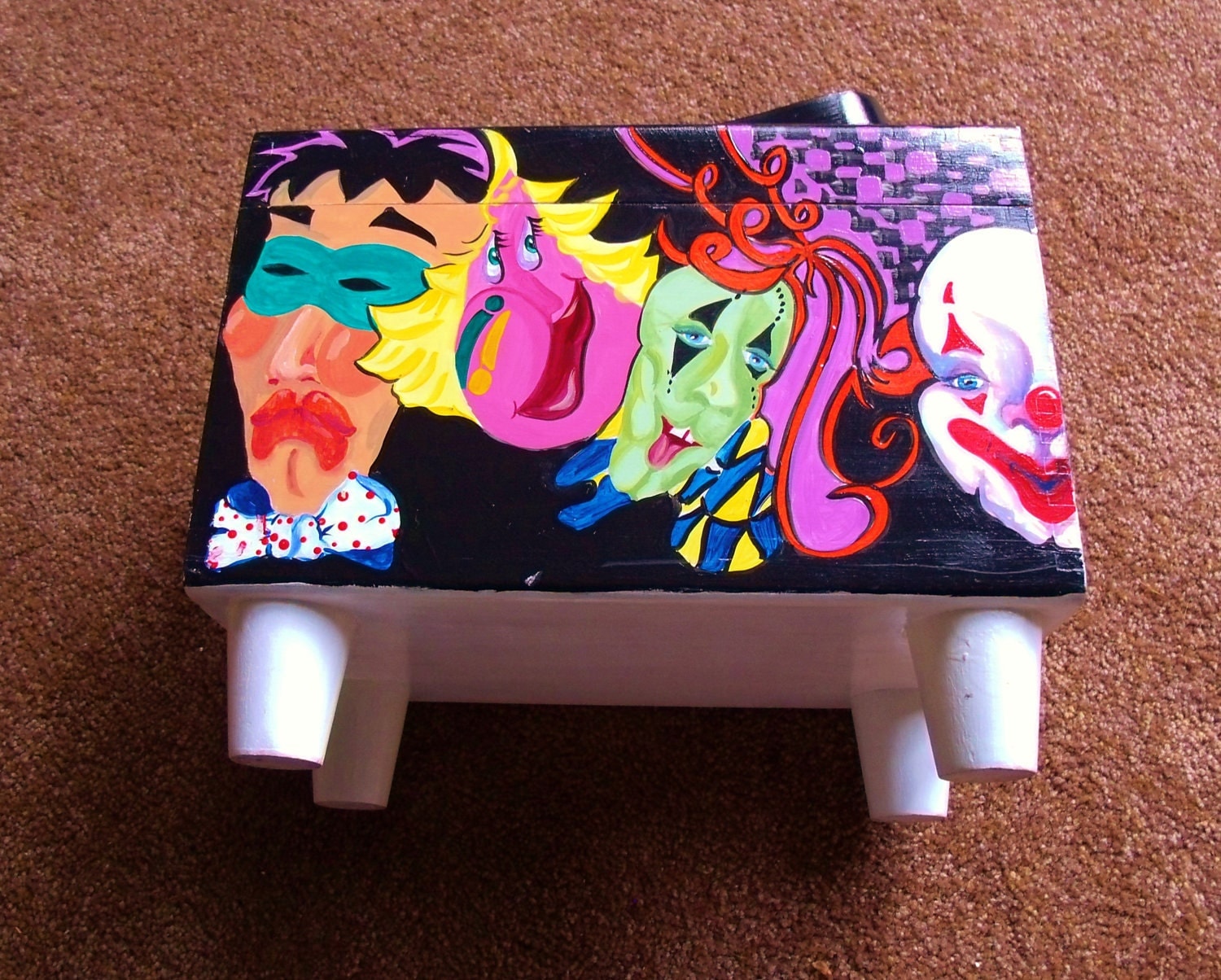 ooak Hand Painted Vintage Shoe Box, creative art ,functional, clowns ...