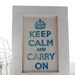 Framed Keep Calm And Carry On Fabric Print Blue