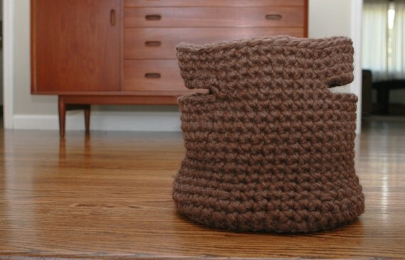 Items similar to Hand Crocheted Wool Basket in Walnut Brown on Etsy