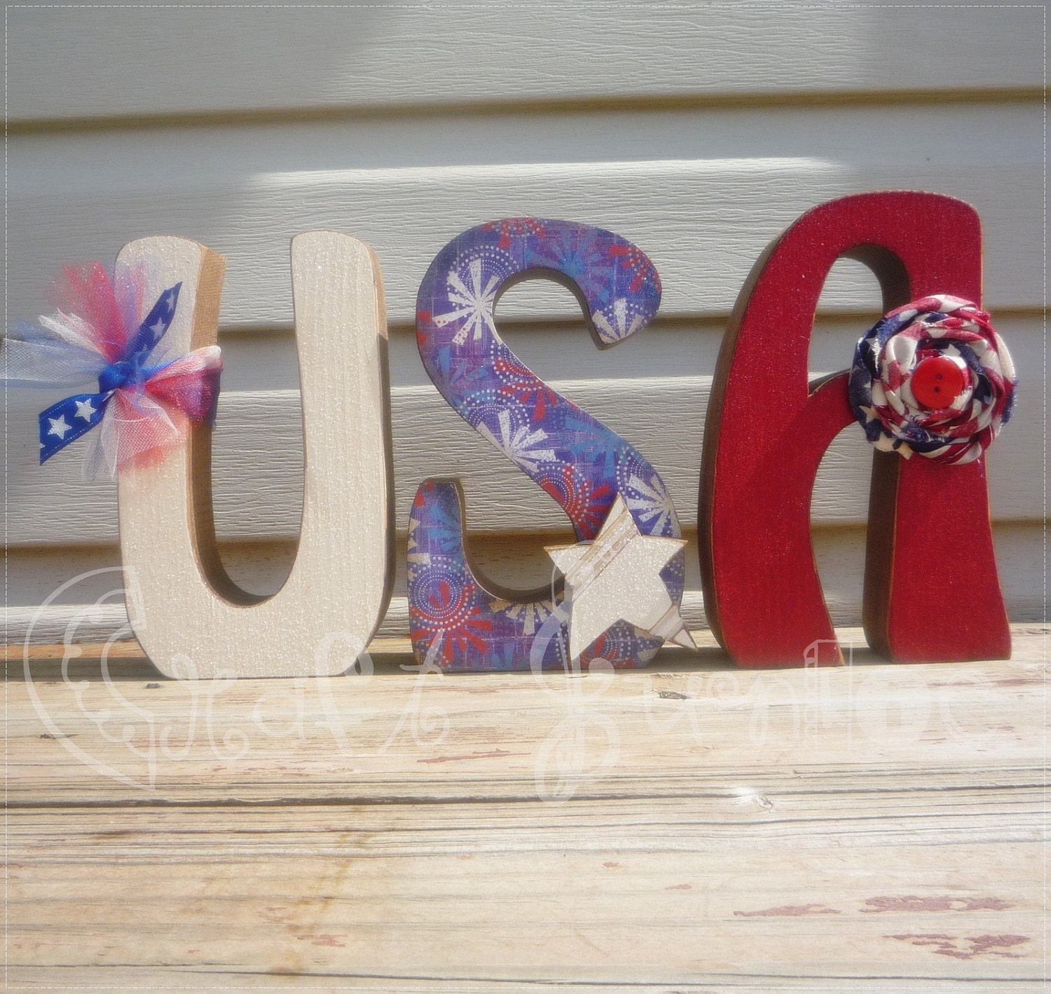 Chunky wooden patriotic USA letters by craftjunkie28 on Etsy