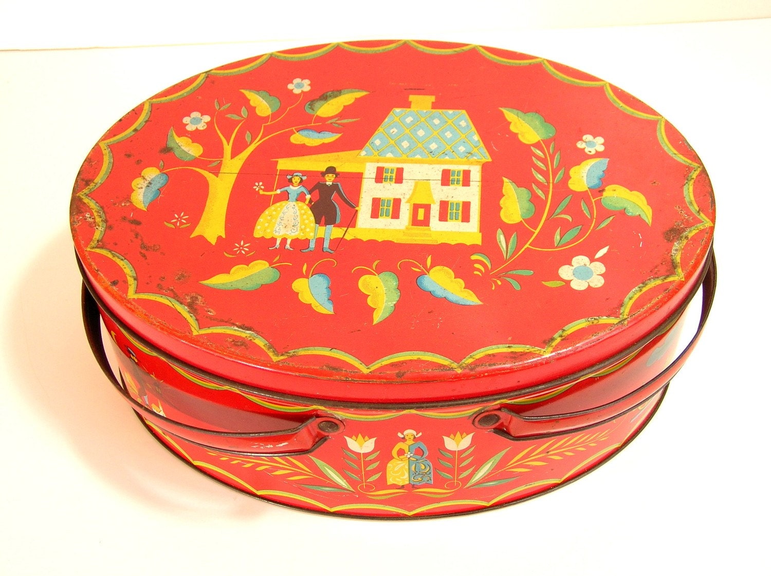 Vintage Folk Art Tin Box With Handles – Haute Juice