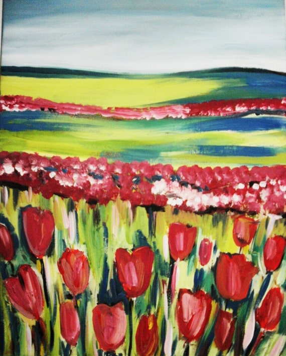 Tulips Field Original Acrylic Painting 16x20