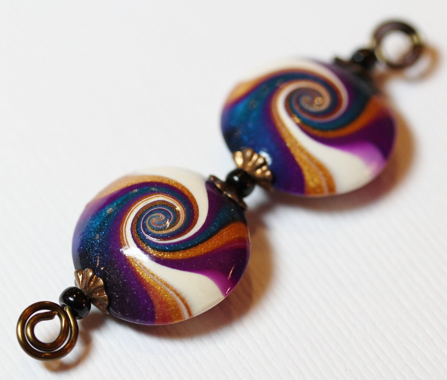 Polymer Clay Beads Swirl Beads Pair for Earrings Swirled