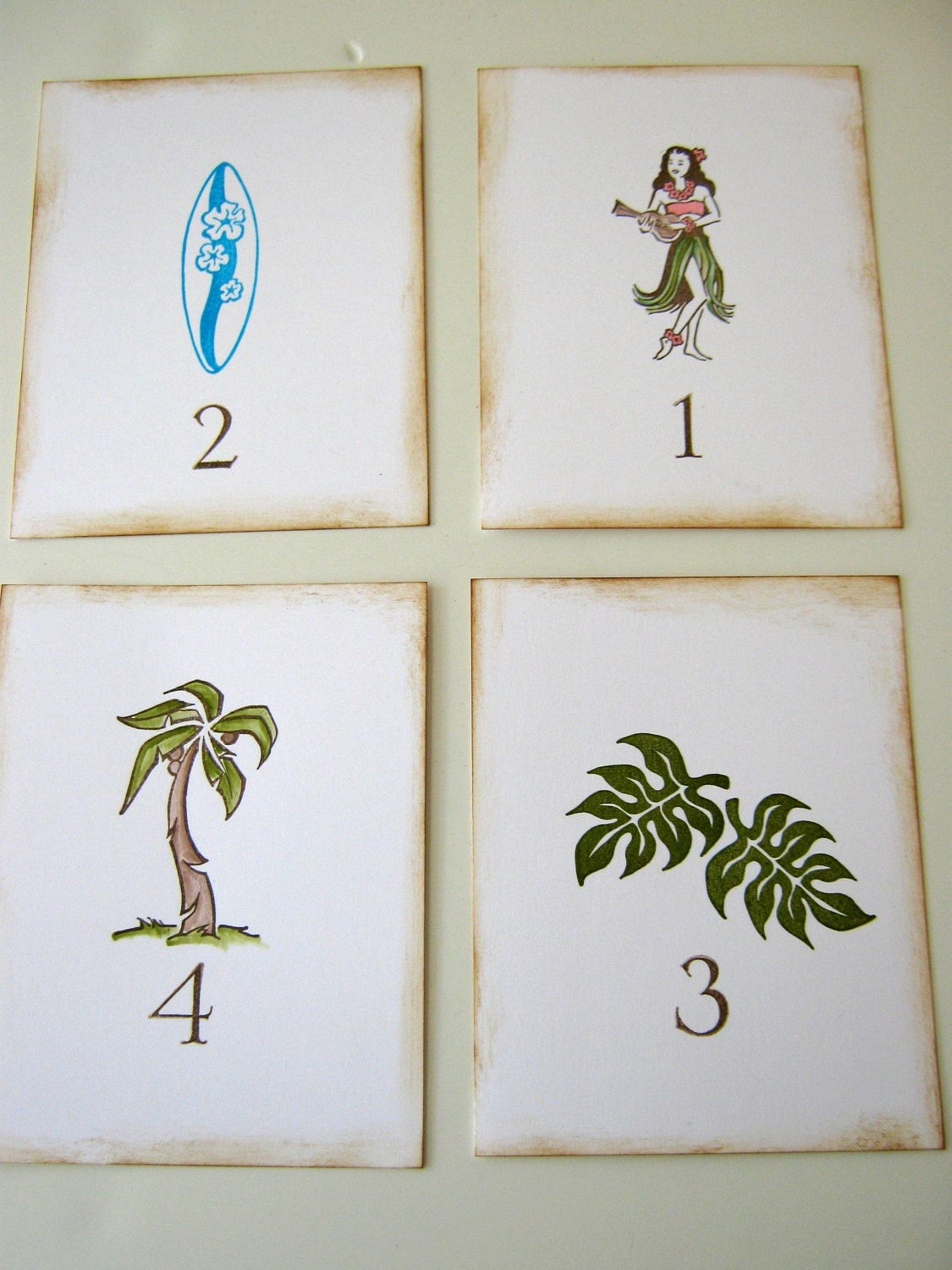 Tropical Hawaii Wedding Table Numbers set of 10