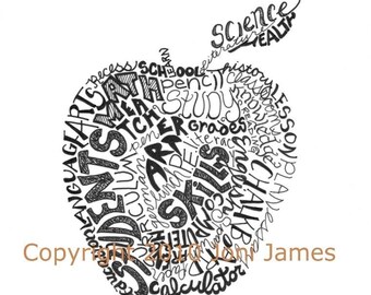 Gifts for Teachers Apple Typography Word Art, Teachers Gift Apple Art ...