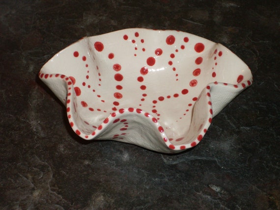 Items similar to Hand Made Little Red Dots Clay Bowl on Etsy