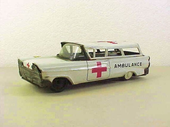 Large Vintage Red Cross Toy Ambulance 1960s Tin by GRACEFULPAST