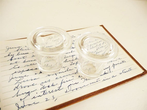 Two Antique Glass Ink Well Inkwell Inserts