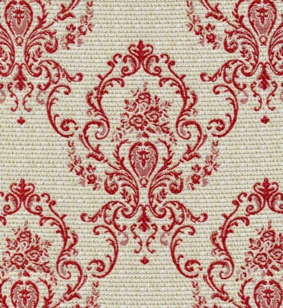 Items similar to Home Decor Fabric - Baroque Design Red in Ivory ...