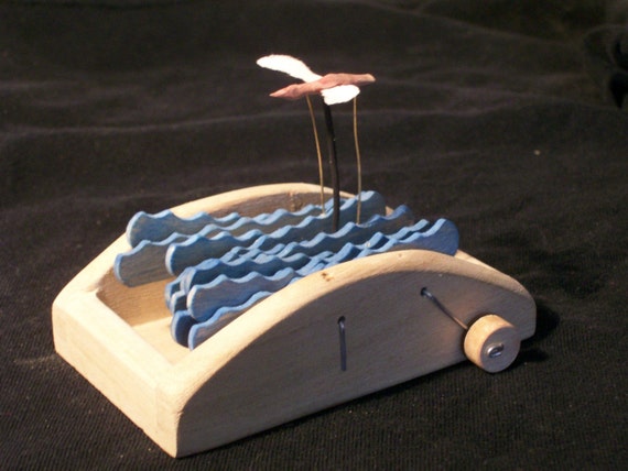 hand crank wooden bird automata