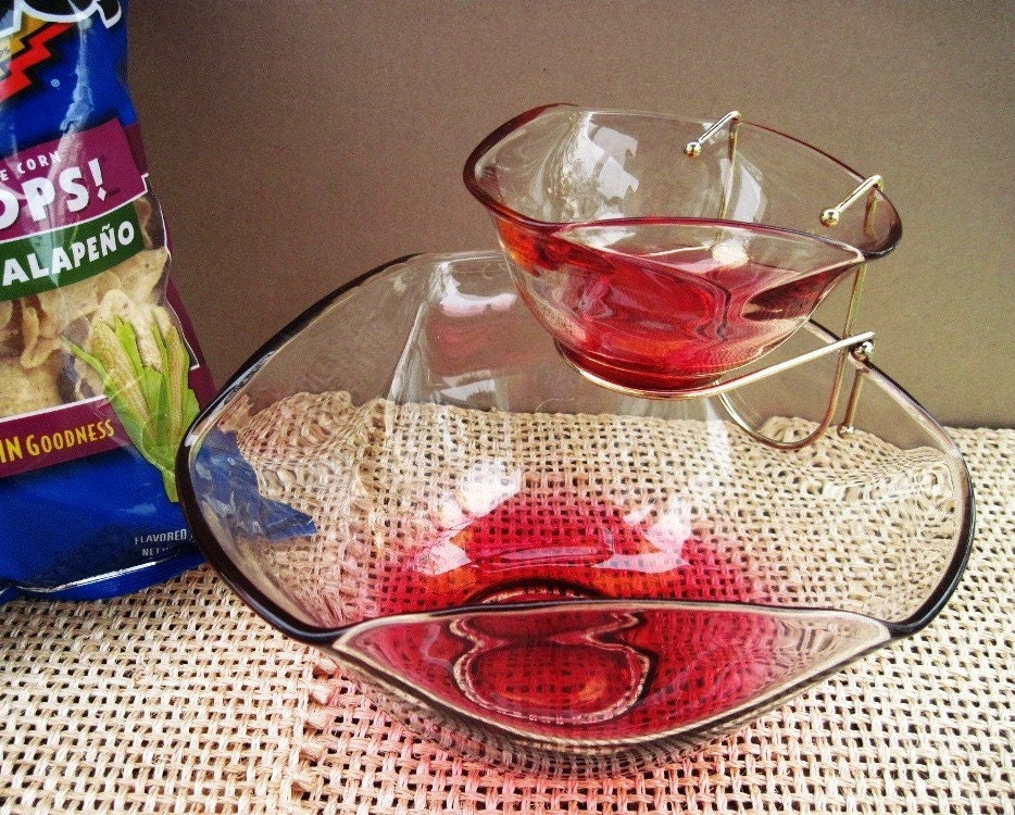 CHIP and DIP SET / Indiana Glass / Ruby Lustre / Tri-Top