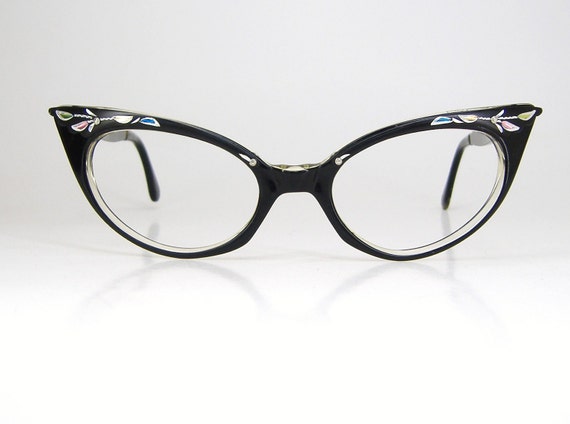 Vintage 50s Black Cat Eye Glasses Eyeglasses Frame