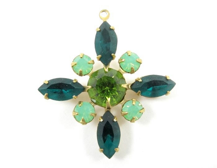 Starburst Pendant with Vintage Stones in Brass Setting – Window Cut ...