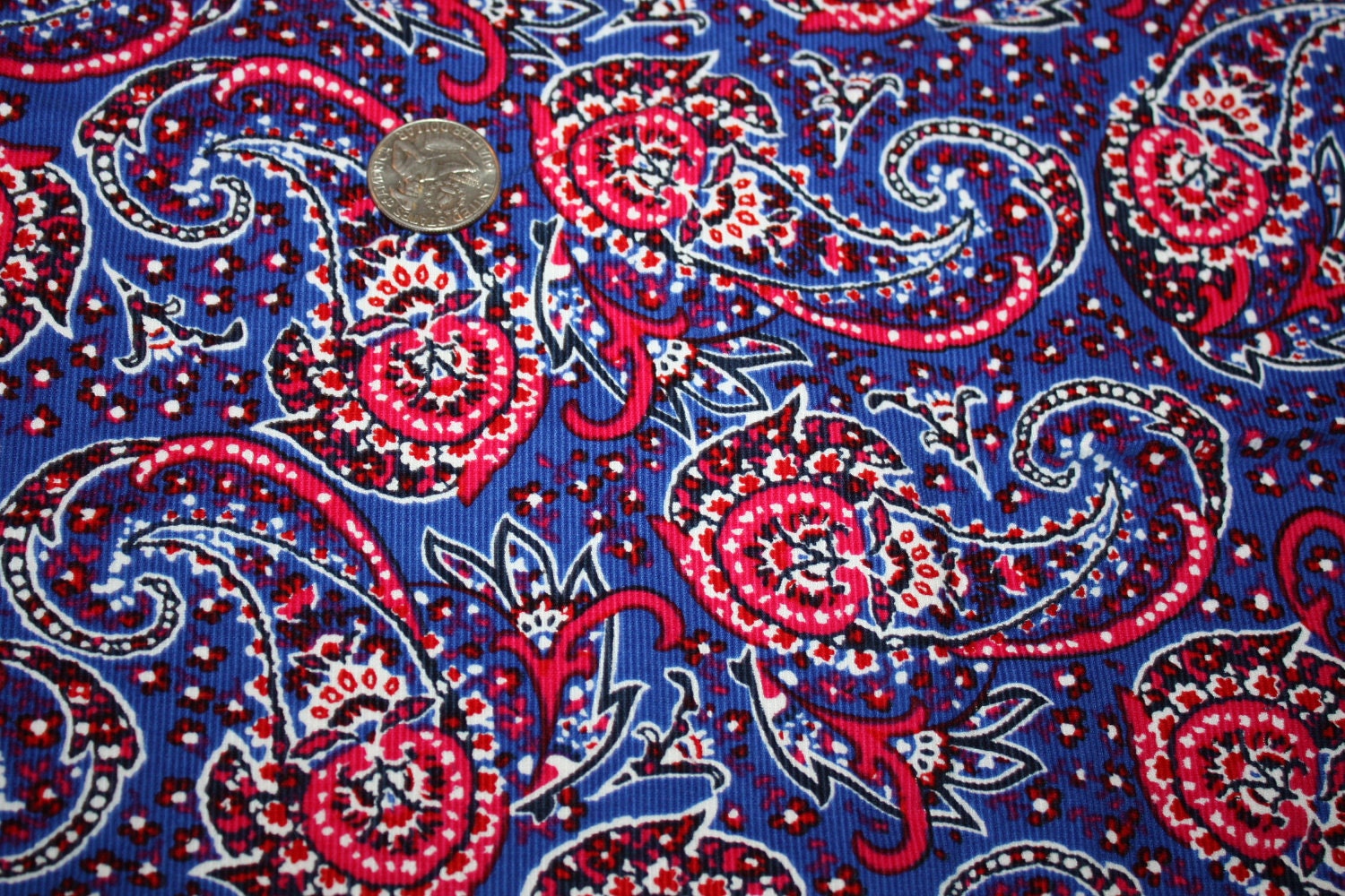 Red White and Blue Corduroy Paisley Fabric Last One by 36OldsGal