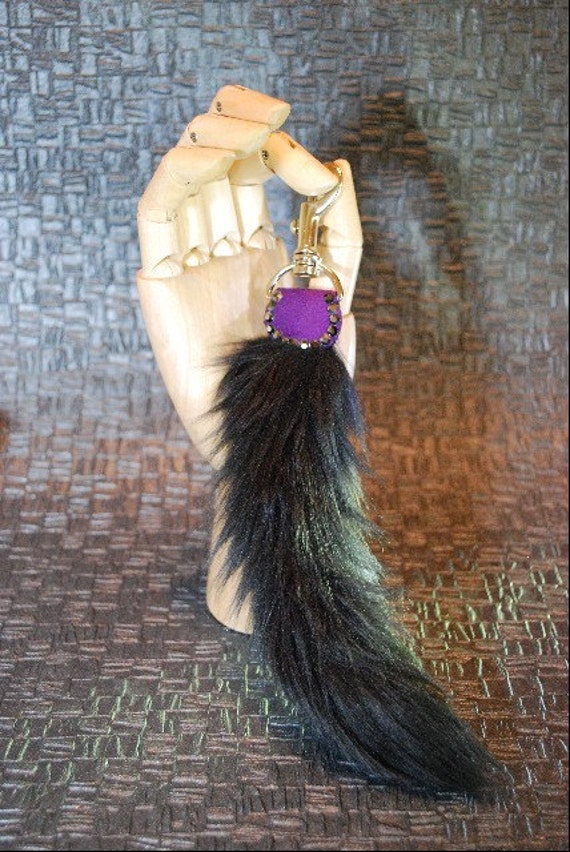 Black Faux Fur Tail Keychain by XanderDesignShop on Etsy