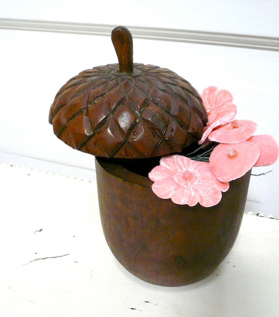 Vintage Acorn Box Carved Wood