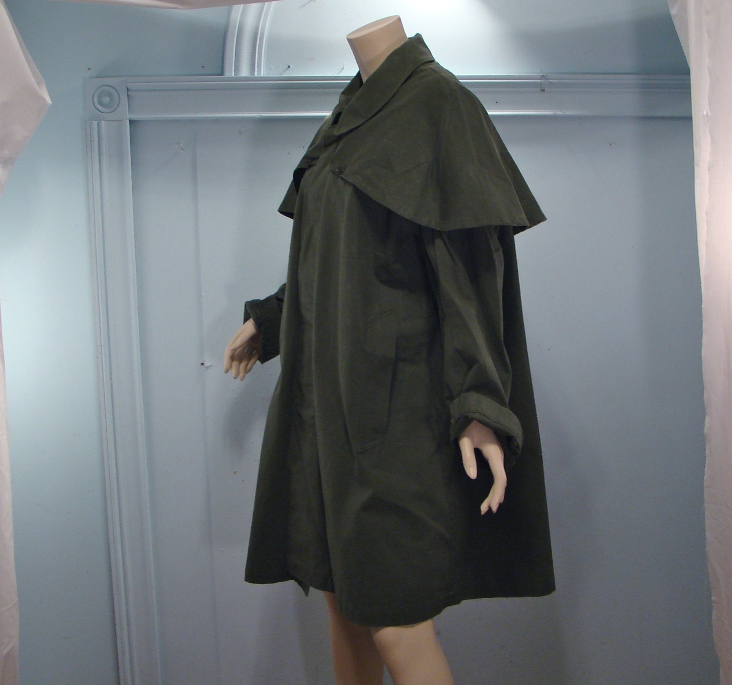Military Issue Duster Trench Coat Army Green Canvas