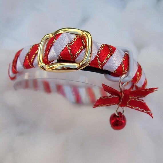 Tiny kitten collar Red and White Candy Cane by TheGlamorousCat