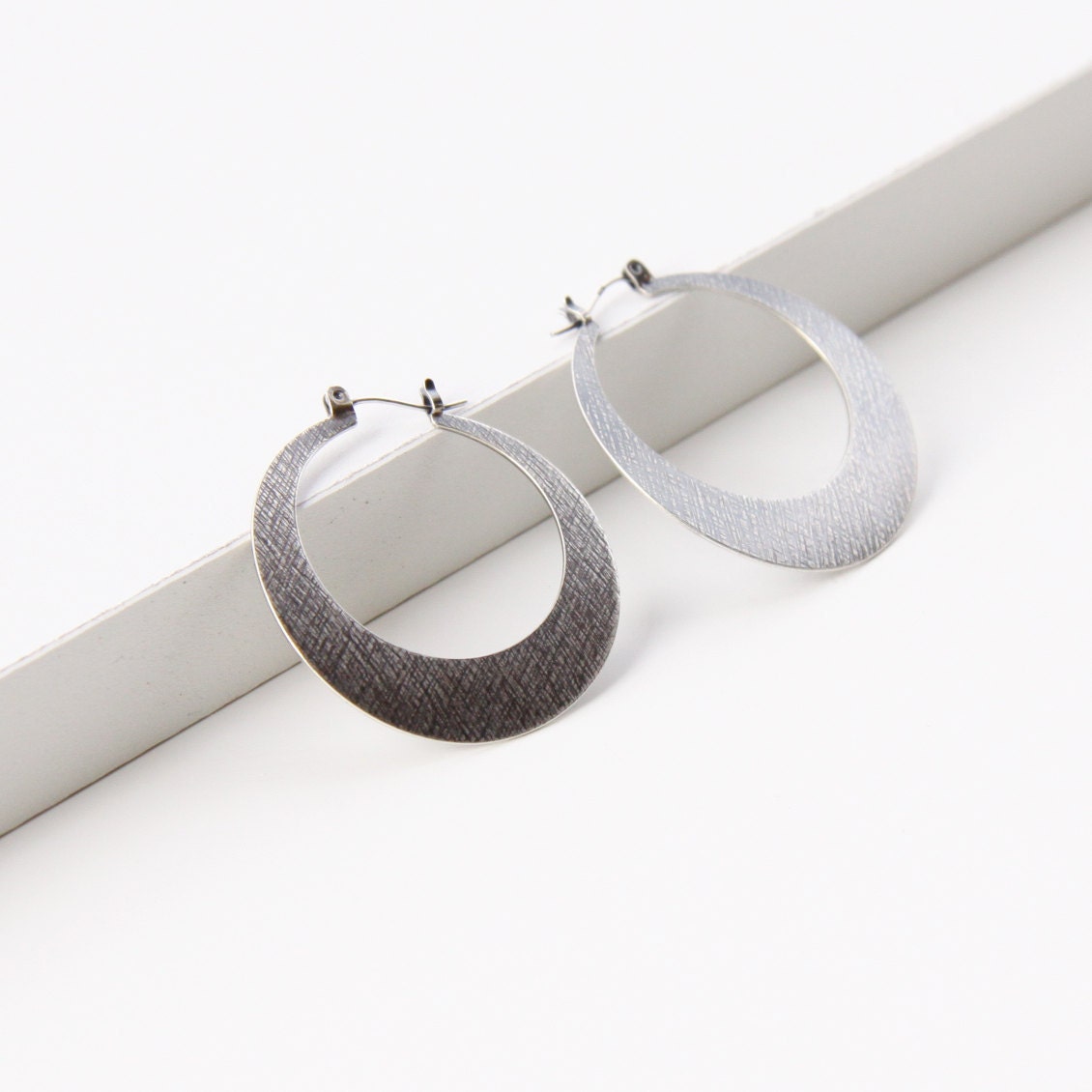 Modern silver hoop earrings sleek design in by bluehourdesigns