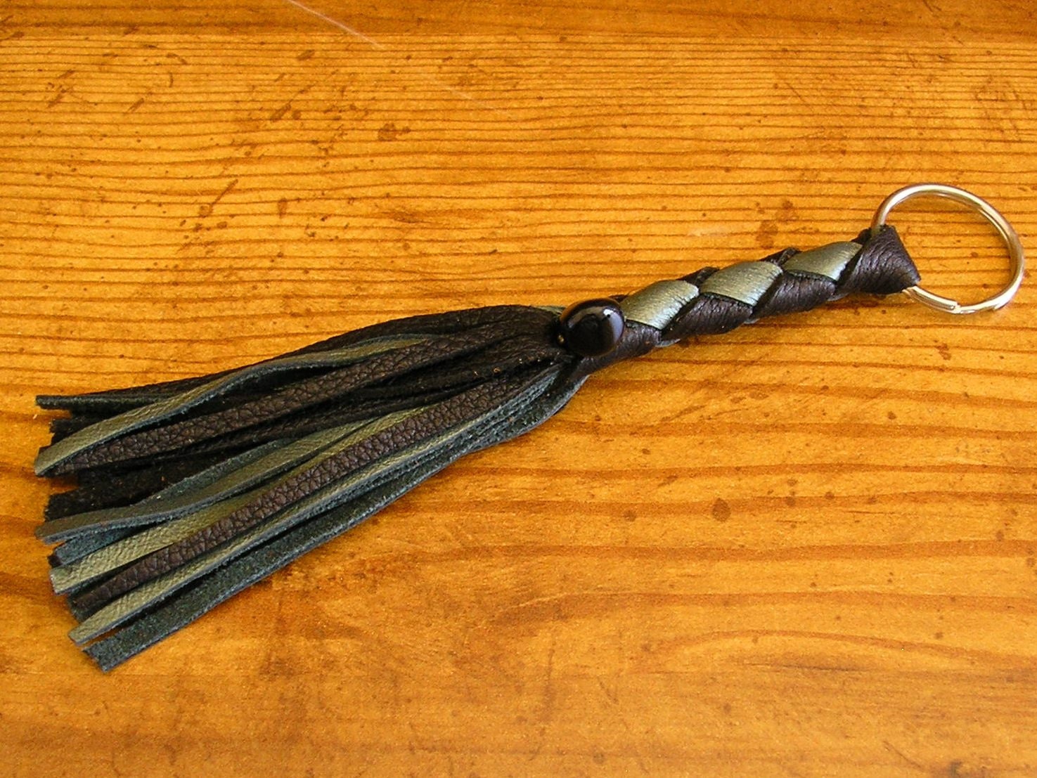 FREE SHIPPING Whip keychain four braided leather with fringe