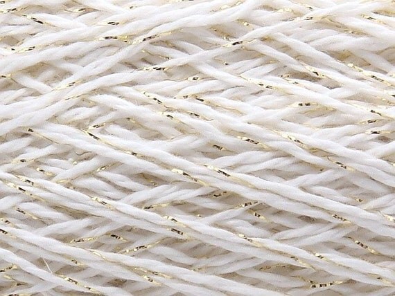 Items similar to Free ship 1 Ball of white cotton gold metallic yarn ...