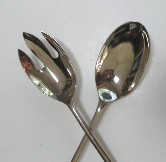 Vintage Silver Plated Fork and Spoon Salad Servers Modern