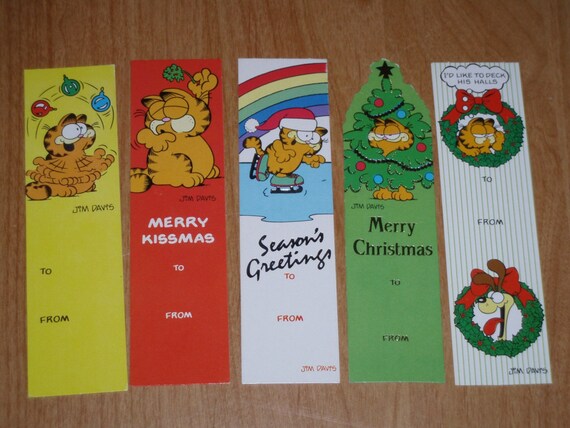 1978 Garfield Set of five Bookmark Gift Tags Meow