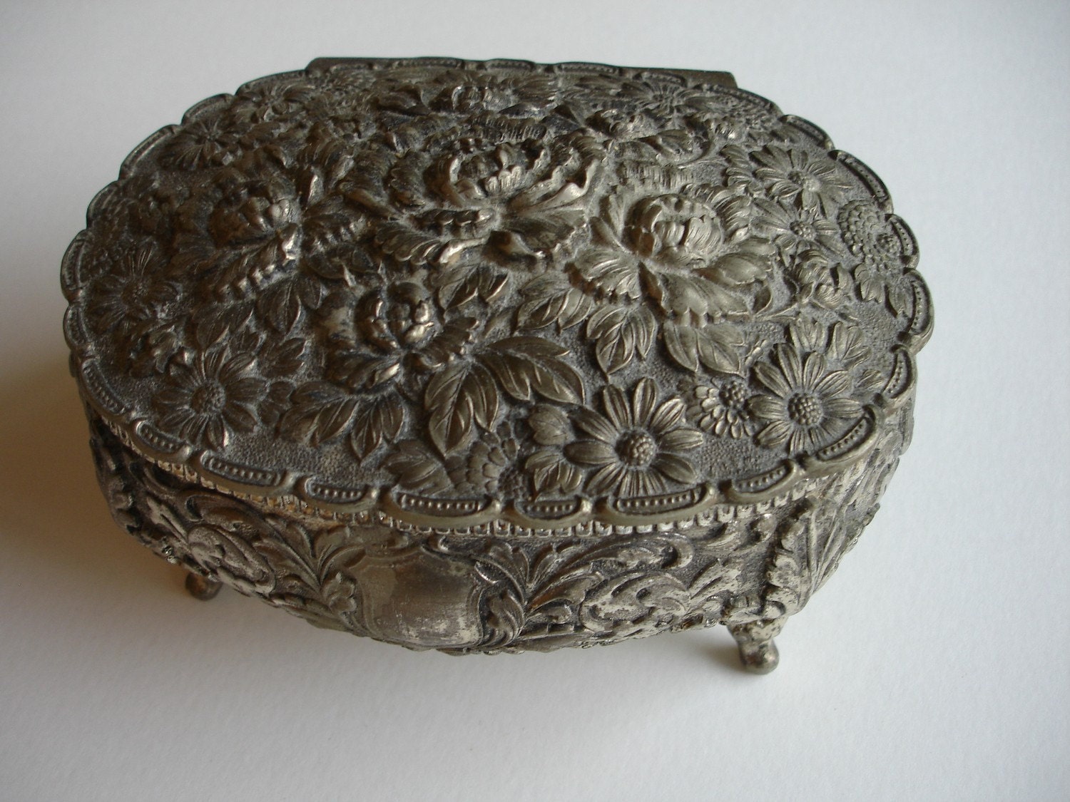 Oval Silver Trinket Box Vintage Japan