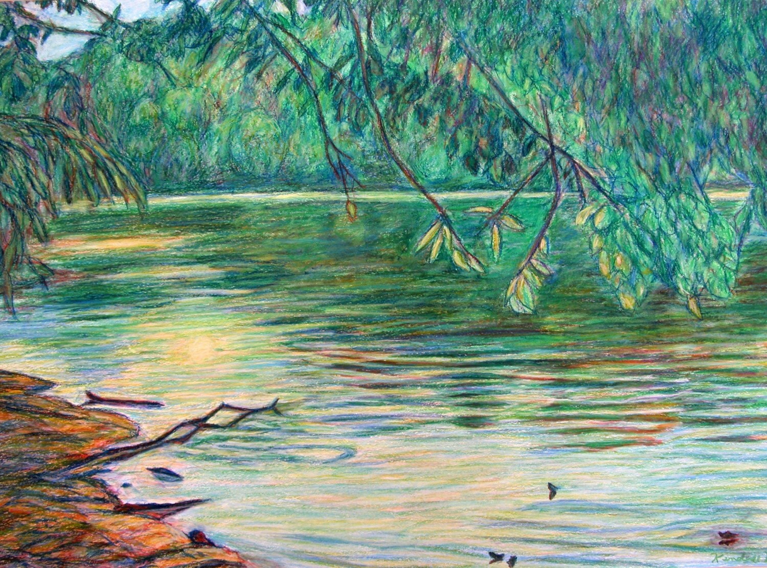 Mid Spring on the New River Art 34 x 23 Impressionist Painting