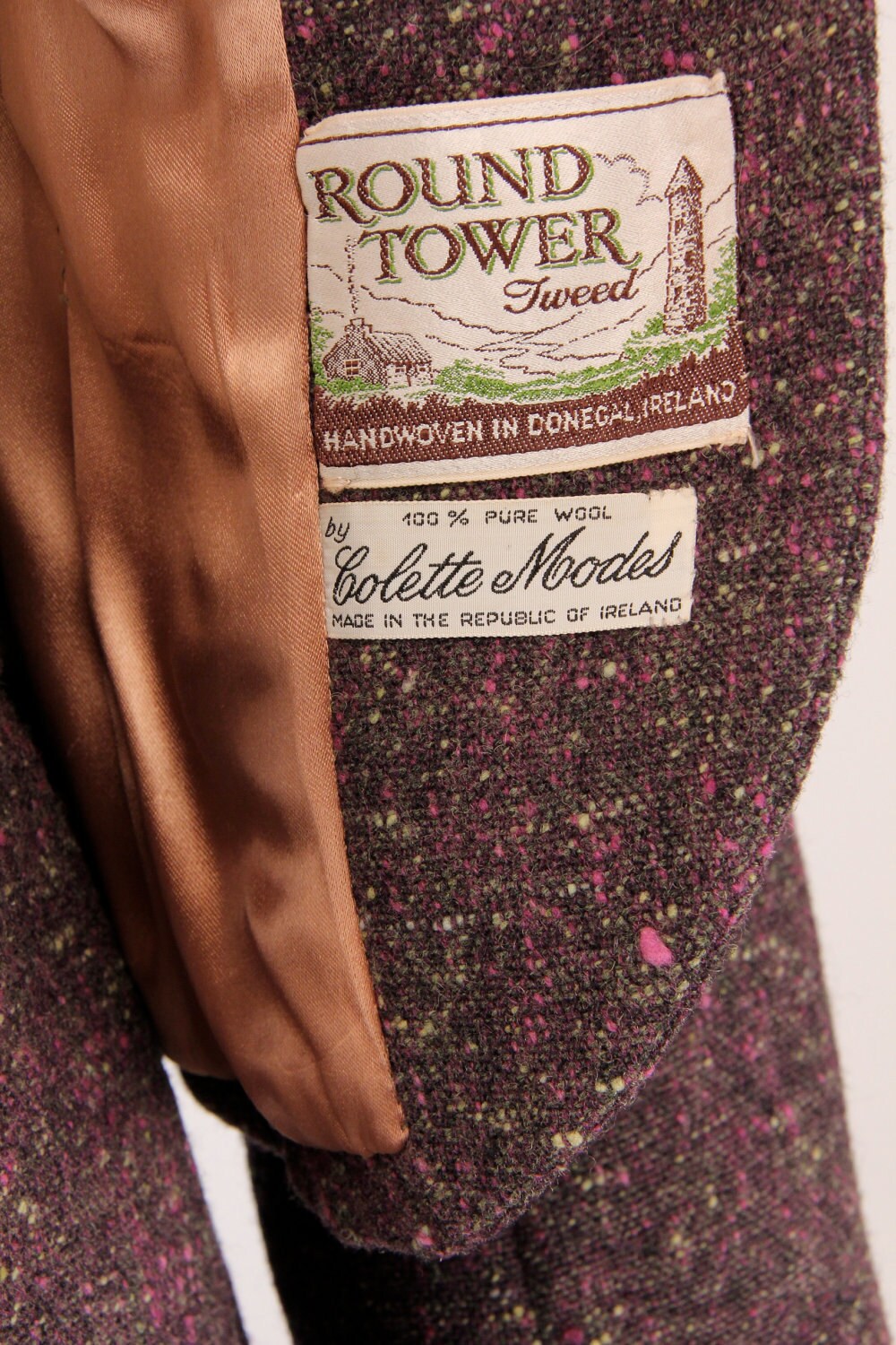 Vintage 1940s Irish Wool Tweed Suit Skirt Jacket xs s Plum