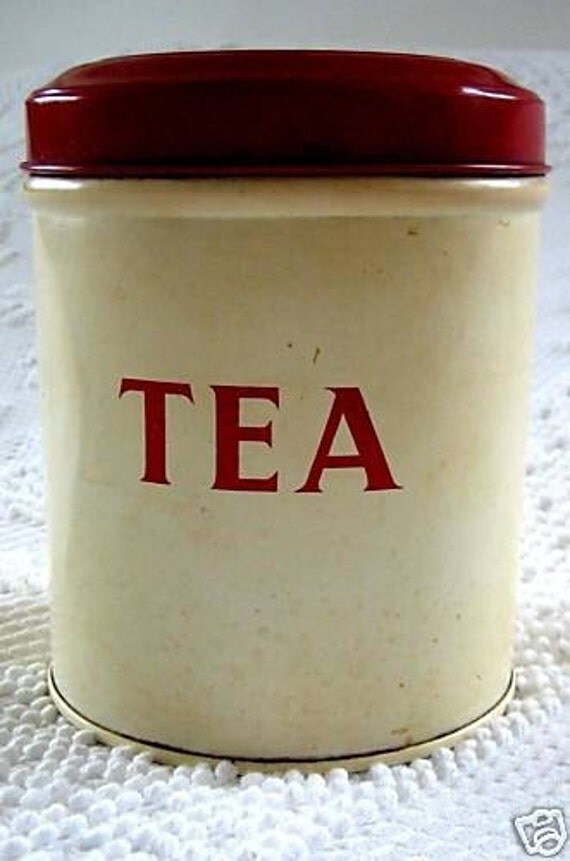 Vintage antique English TEA canister kitchen red cream