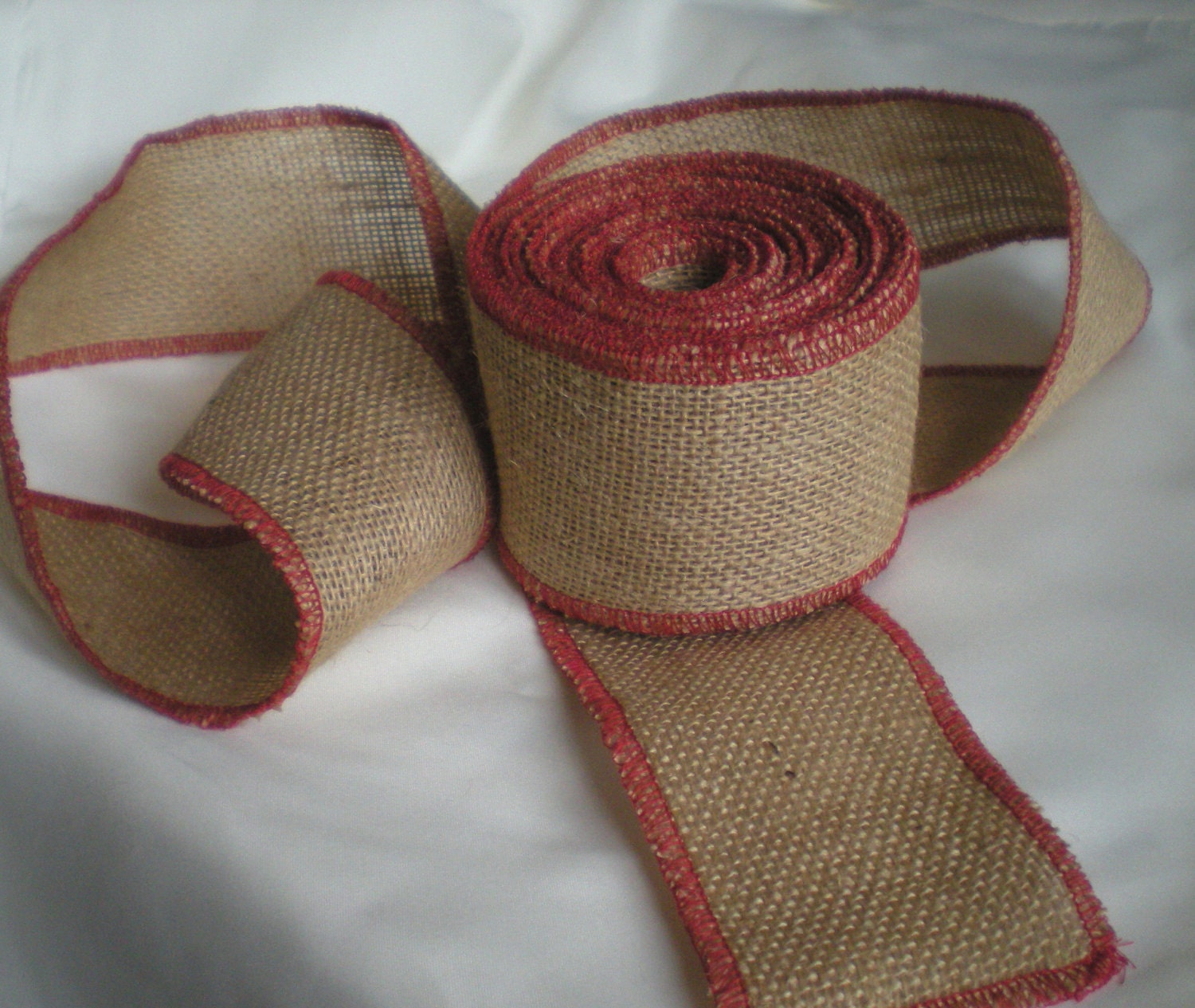 Burlap Ribbon With Red Edging 12 Yard Roll 3 inches Wide
