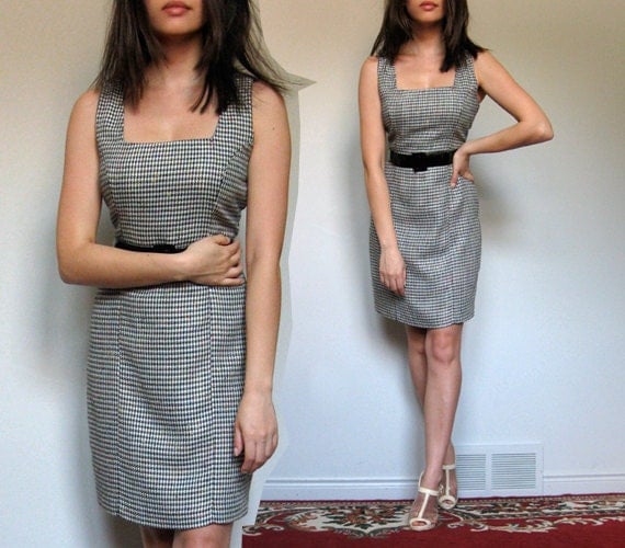 Vintage Houndstooth Dress Black White Dress Colorful Office