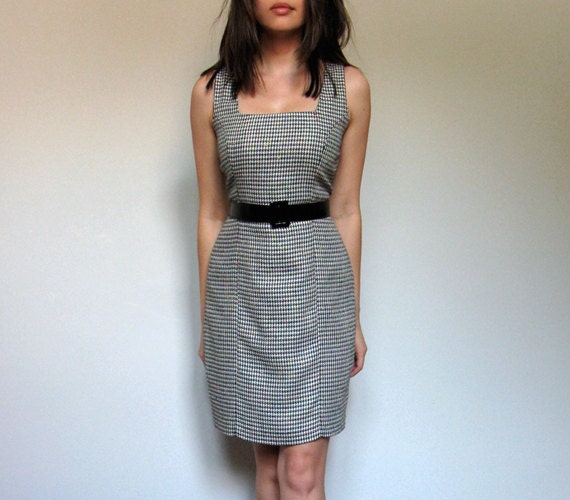 Vintage Houndstooth Dress Black White Dress Colorful Office
