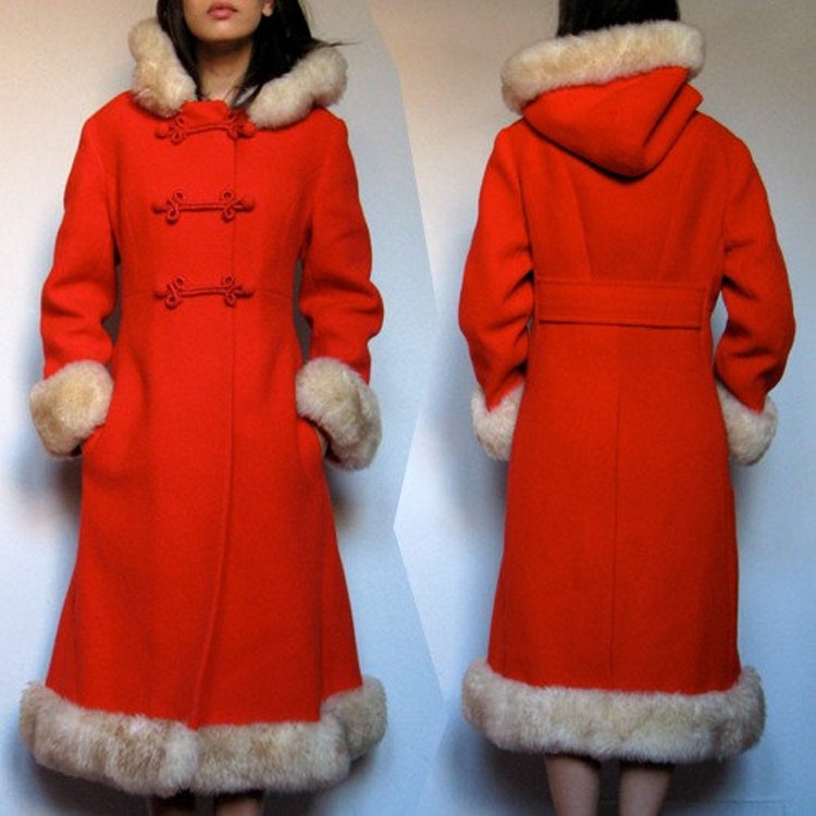 Vintage red Russian Princess Dress Coat wool Fur by MidnightFlight