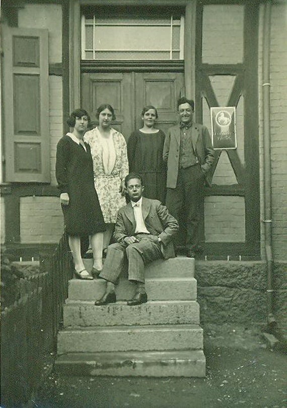 1930s German Family Photo Men Women Sitting on Stoop Steps