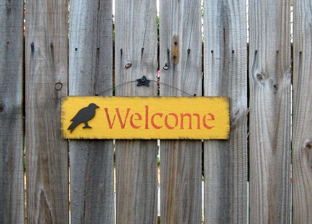 Welcome Sign Country Yellow with Barn Red by CountryLaneHomeDecor