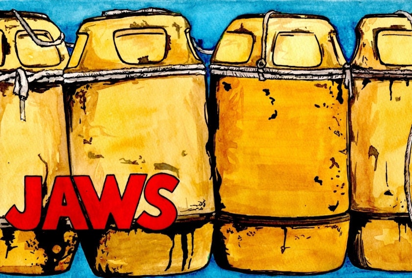 JAWS Original Art Print Shark Barrels A