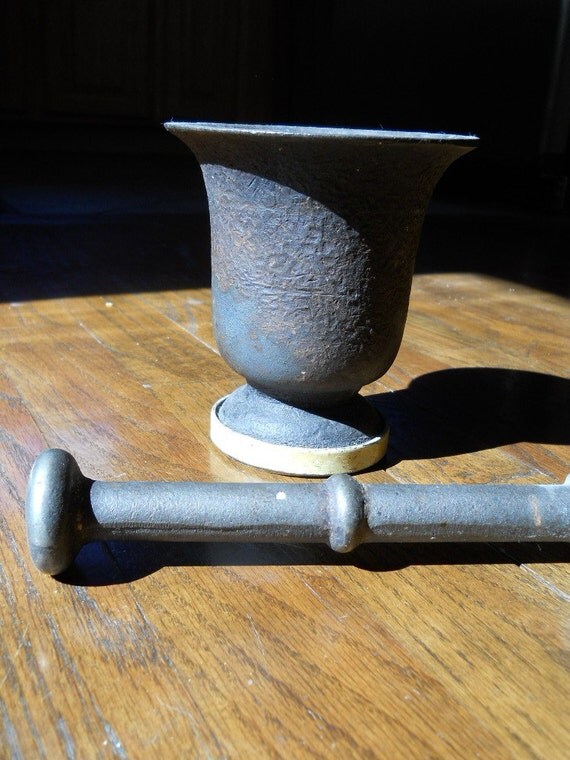 Antique Cast Iron Mortar and Pestle