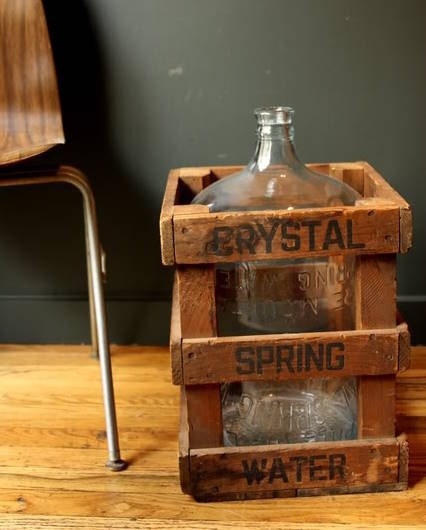 Vintage Spring Water Bottle with Wooden Crate by sevenbc on Etsy