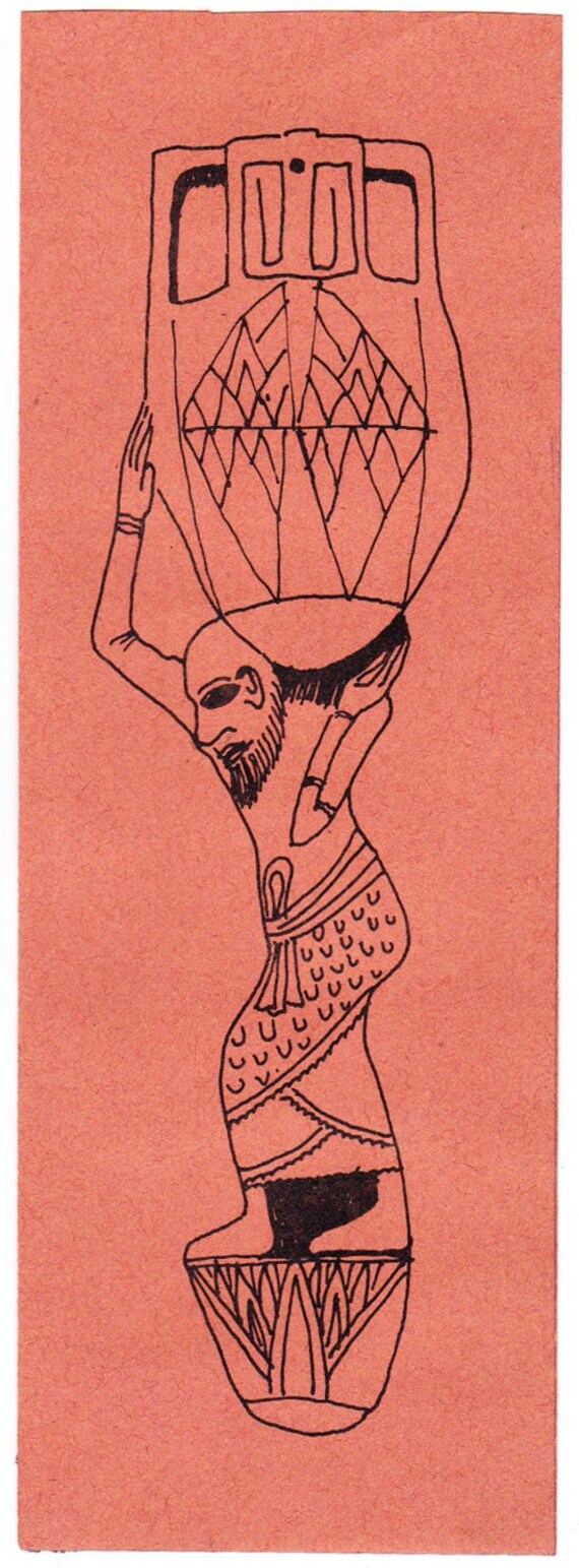 Vintage original line drawing Ancient Egyptian Artifact