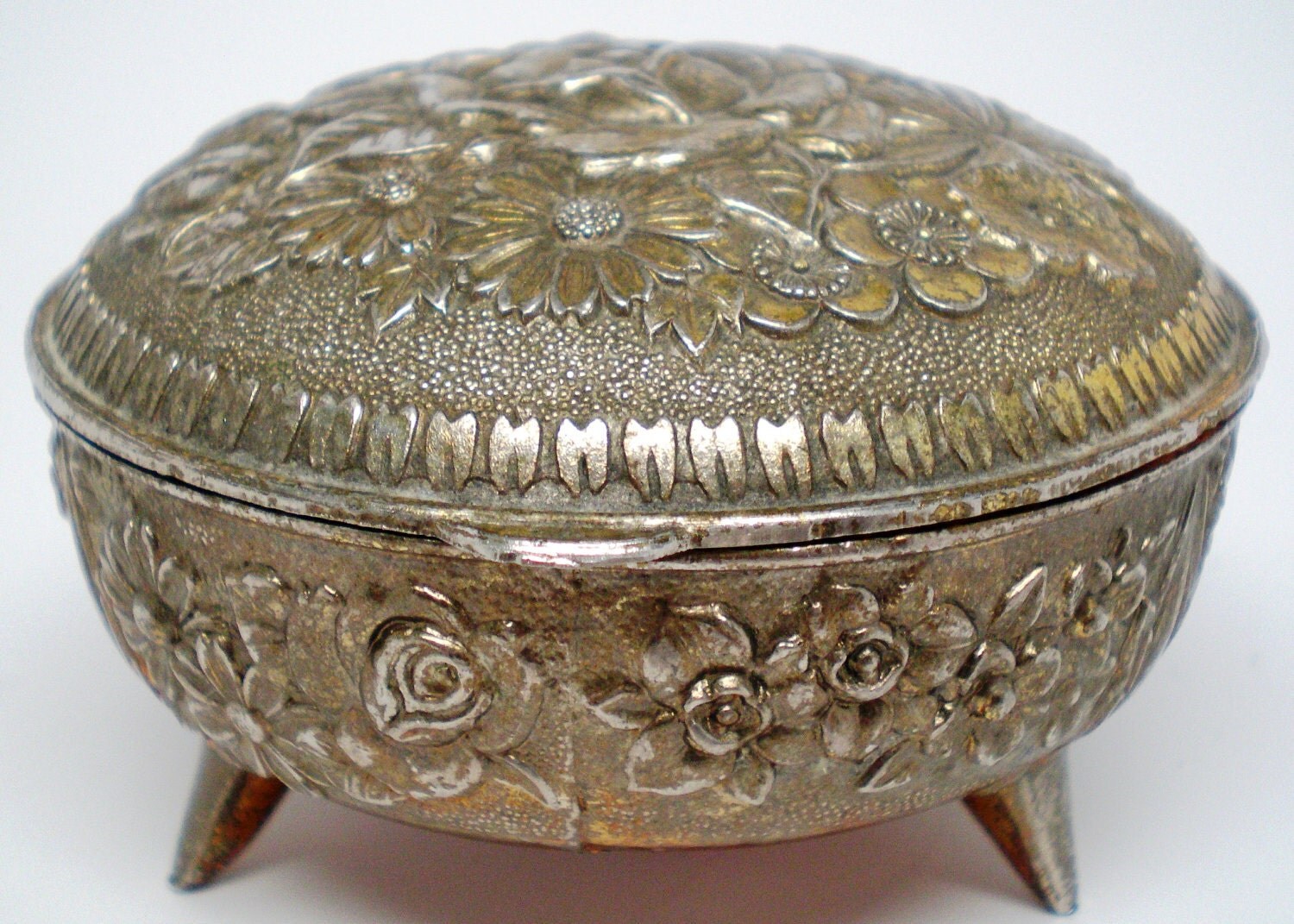 Vintage Antique Victorian Jewelry Trinket Box Embossed with